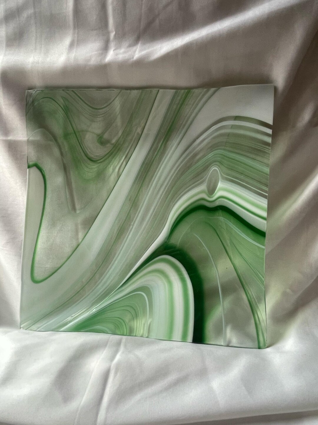 Fused Green and White Streaky Dish - Etsy