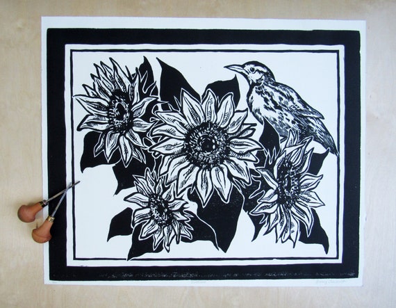 Sunflowers Block Print Wood Block Print - Etsy