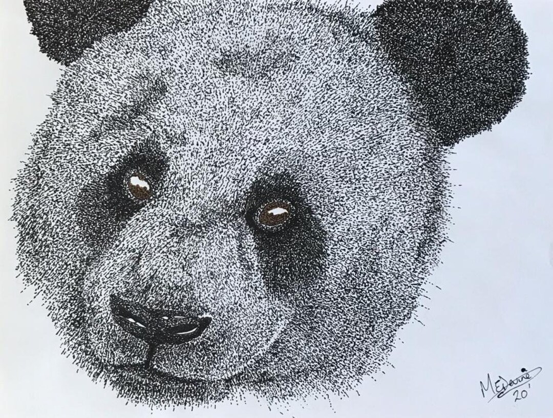 Panda Print, Stippling Art - Black and White Mounted Print - Etsy