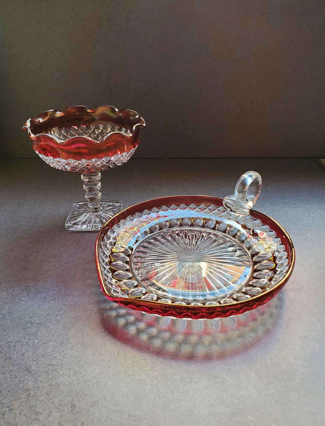 Ruby Flash Tidbit Plate and Ruffled Compote - Etsy