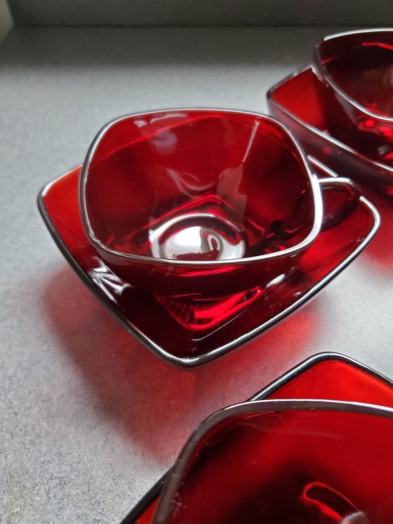 Anchor Hocking Royal Ruby Square Cups and Saucers - Etsy