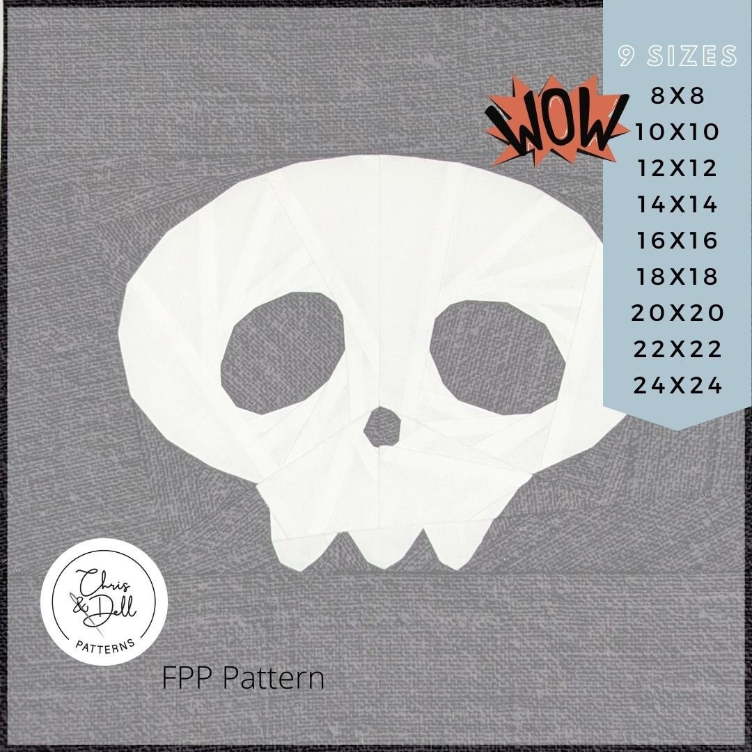 Skull Mini Quilt FPP Pattern | FPP Pattern | Paper Piecing | Fpp Skull ...