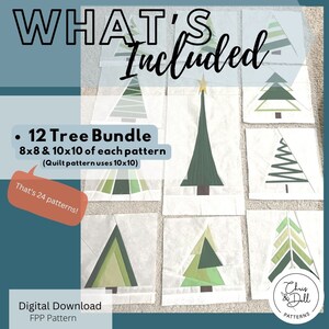 Tree Quilt Pattern ,12 Tree Bundle 8x8 and 10x10 FPP Bundle and ...