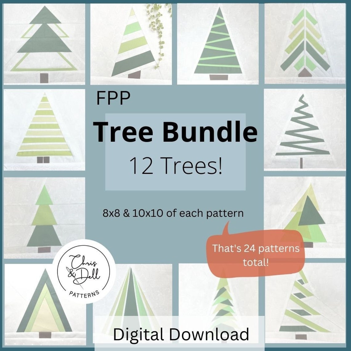 12 Tree Bundle 8x8 and 10x10 FPP Pattern FPP Pattern FPP - Etsy