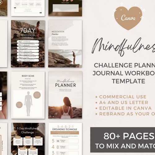 Editable Mindfulness Challenge Planner Journal Canva Template - Etsy ...