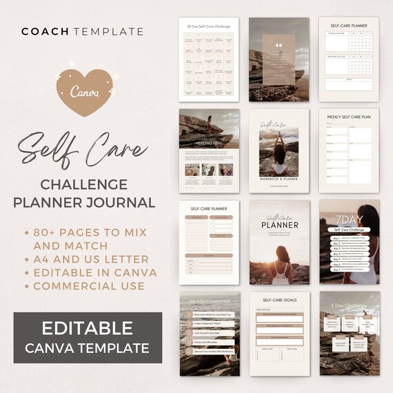 Editable Self Care Challenge Planner Journal Canva Template - Etsy ...