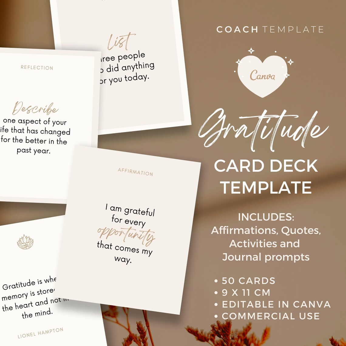 Gratitude Card Deck Canva Template Gratefulness Affirmation - Etsy ...