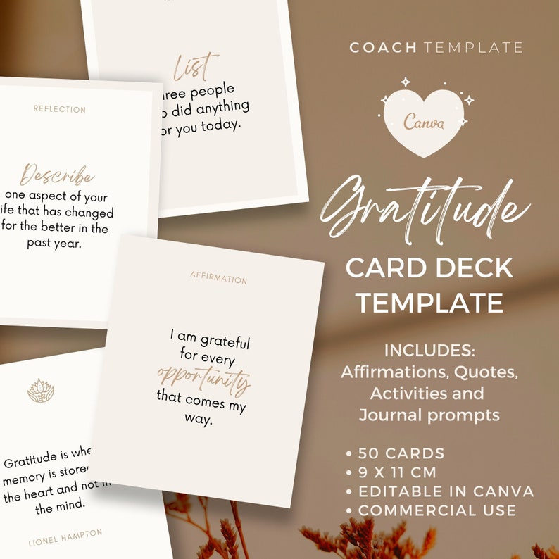 Gratitude Card Deck Canva Template Gratefulness Affirmation - Etsy ...