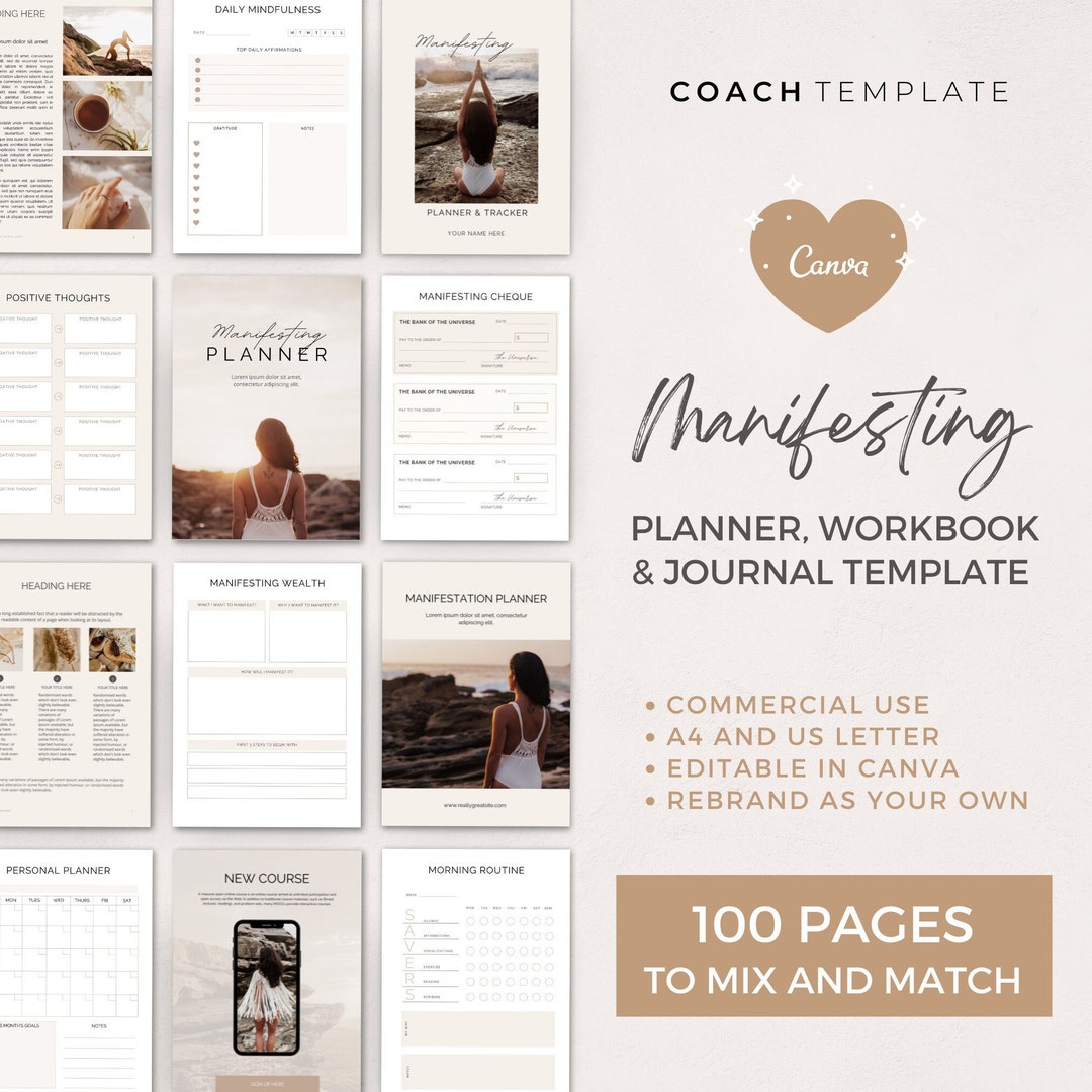Editable Manifesting Ebook Planner Workbook Journal Canva Template ...