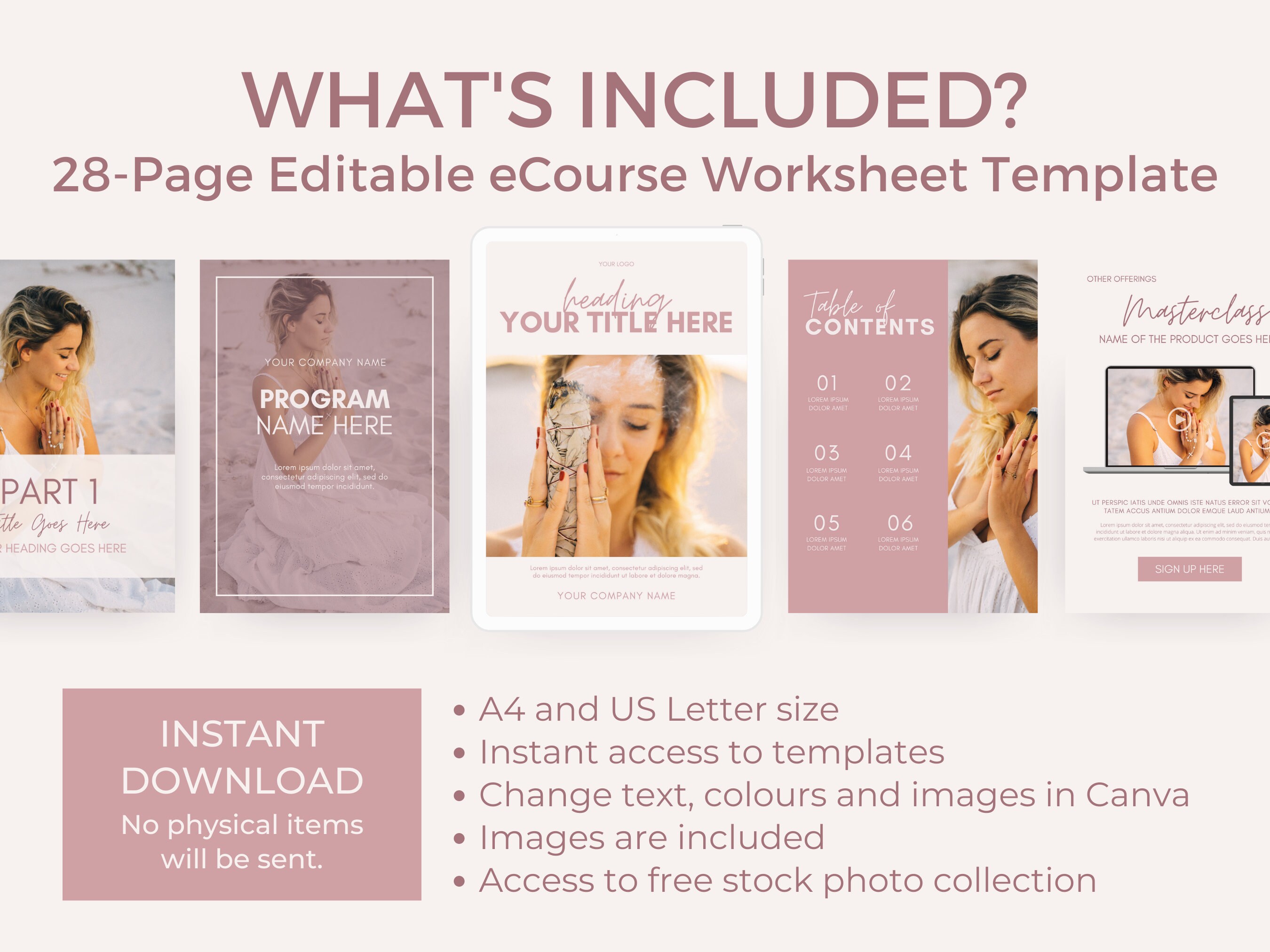 Pink Canva Template for Ecourse Worksheet Spiritual Coach - Etsy