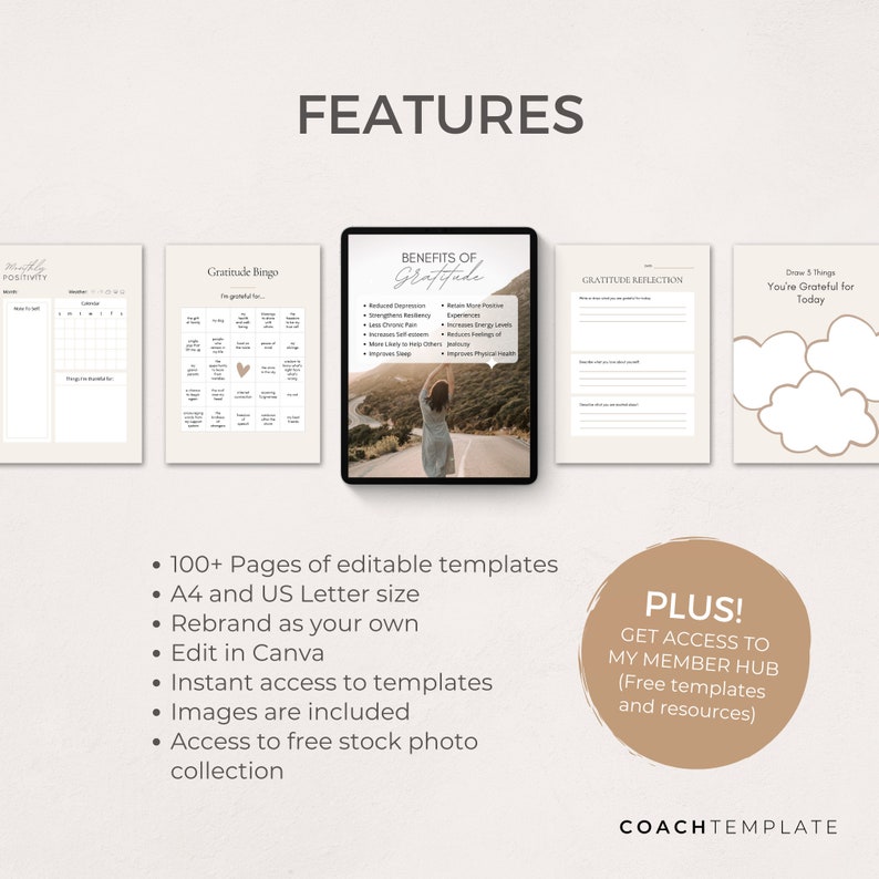 Editable Gratitude Challenge Planner Workbook Journal Canva Template ...