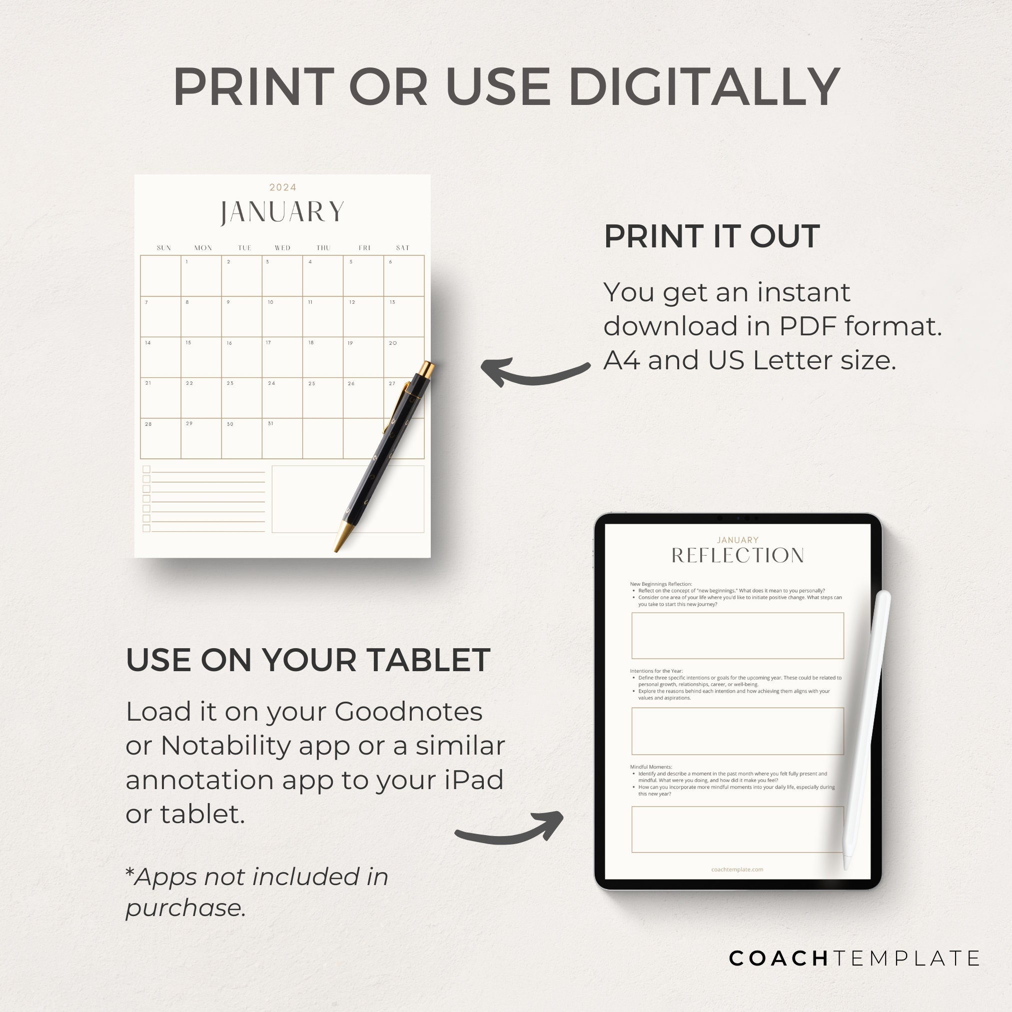 PRINTABLE Mindfulness 2024 Calendar and Planner With Monthly ...