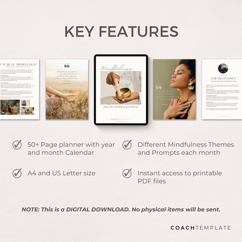 PRINTABLE Mindfulness 2024 Calendar and Planner With Monthly ...