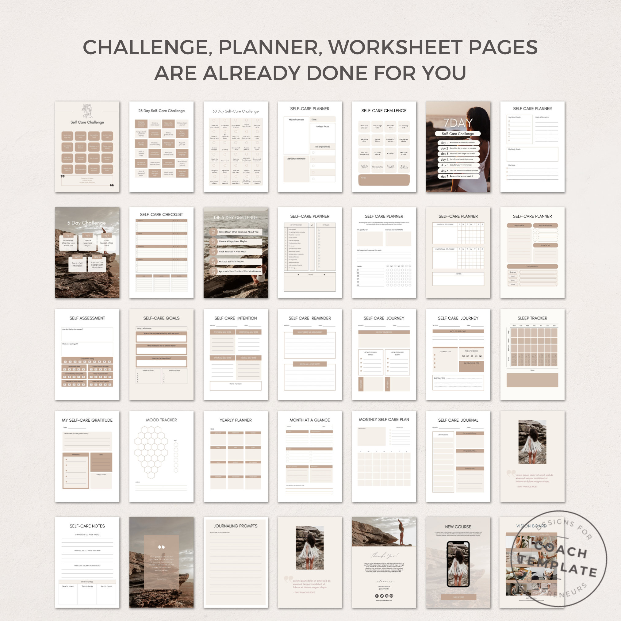 Editable Self Care Challenge Planner Journal Canva Template ...