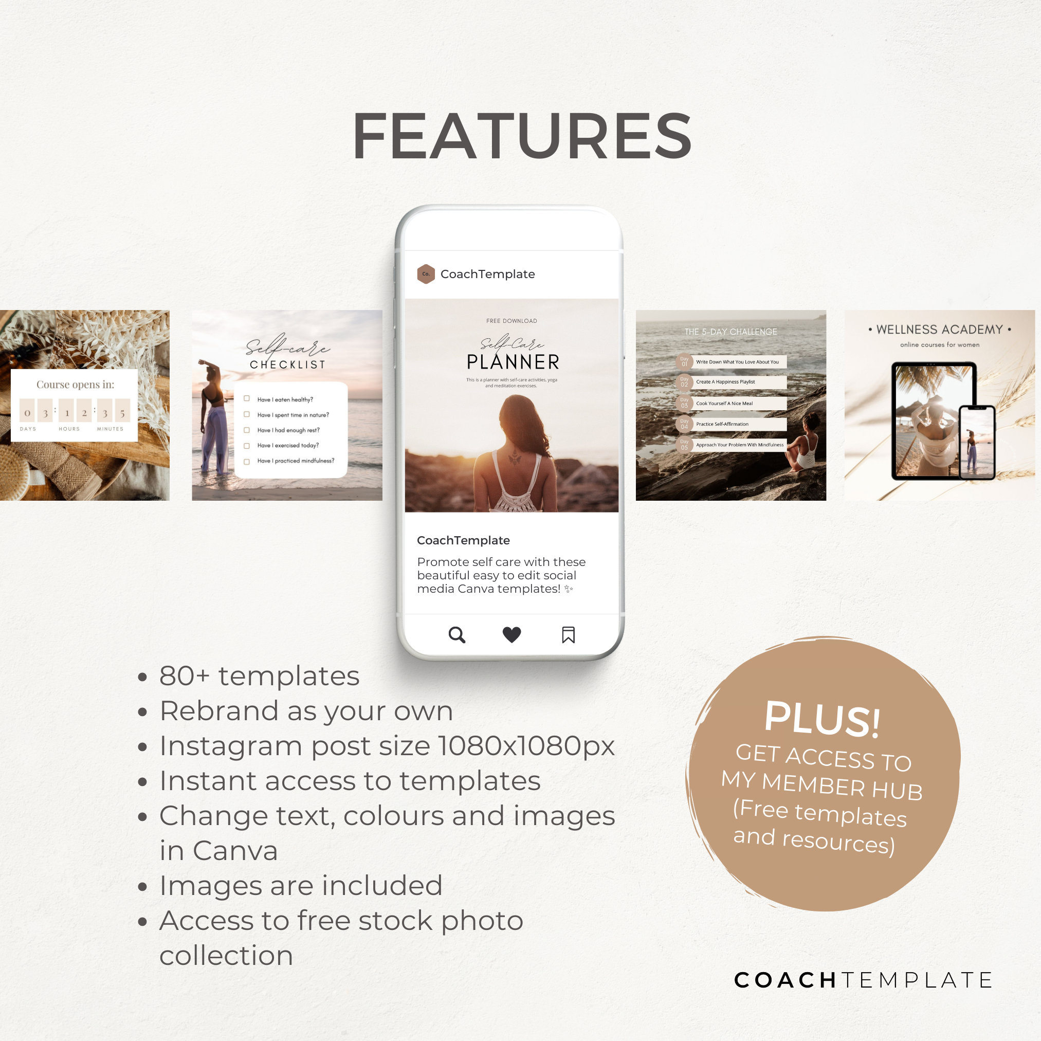 Editable Self Care Instagram and Social Media Posts Canva Template ...