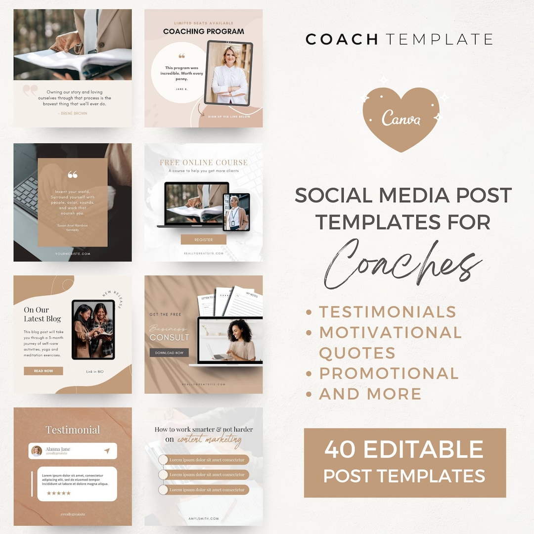 Editable Social Media Posts for Coaches | Canva Template for Life ...