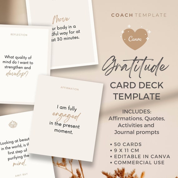 Gratitude Card Deck Canva Template Gratefulness Affirmation - Etsy UK