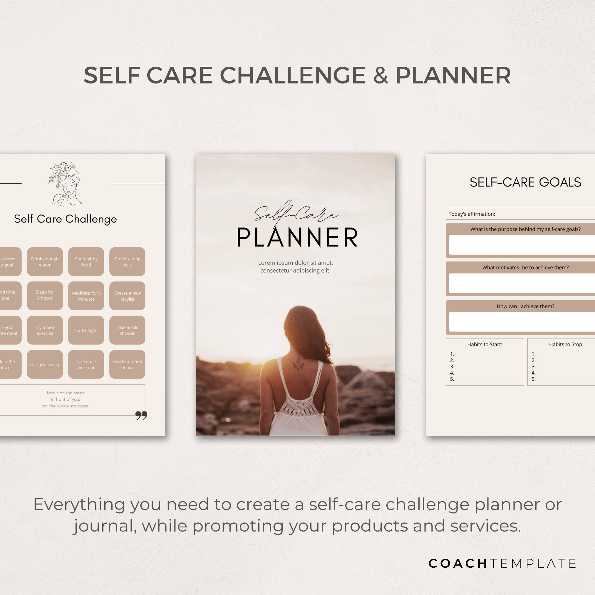 Editable Self Care Challenge Planner Journal Canva Template - Etsy ...