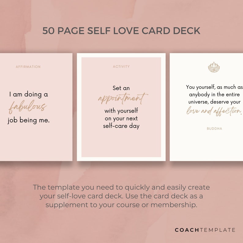 Pink Self Love Self Care Card Deck Canva Template Commercial - Etsy