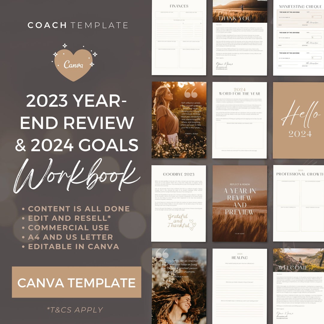 2023 Year in Review 2024 Goal Setting Workbook Template Canva Template Yearly Review New Year ...