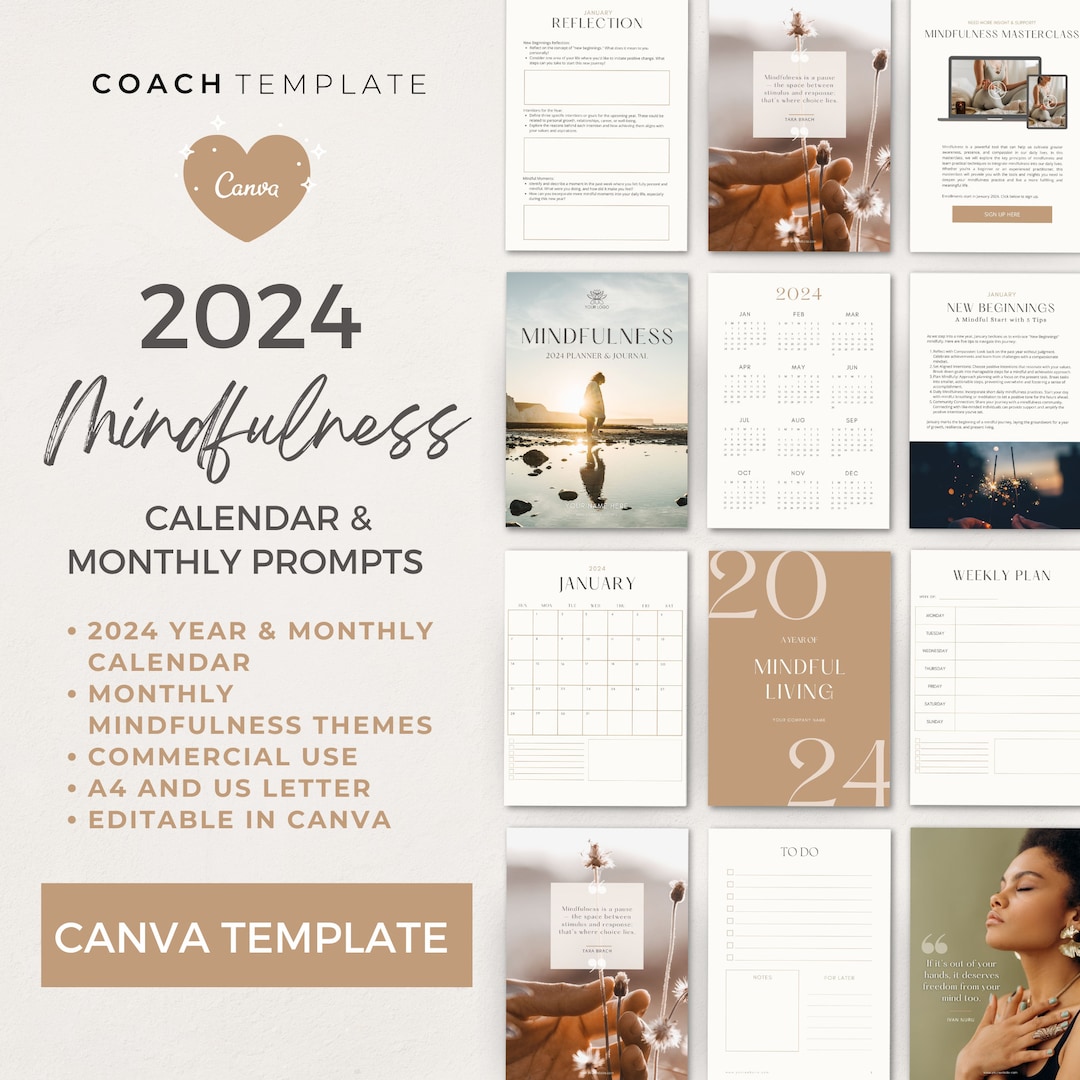 2024 Calendar With Monthly Mindfulness Themes and Prompts | Canva ...