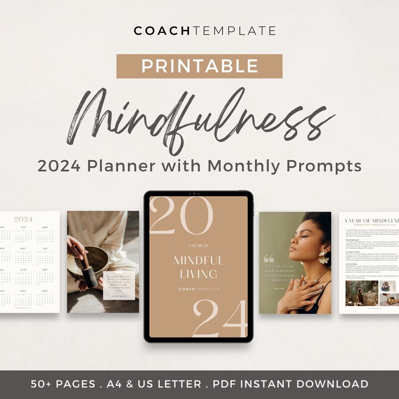 PRINTABLE Mindfulness 2024 Calendar and Planner With Monthly ...