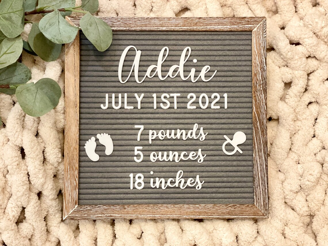 Birth Announcement Letter Board Icons | Baby Announcement Measurements ...