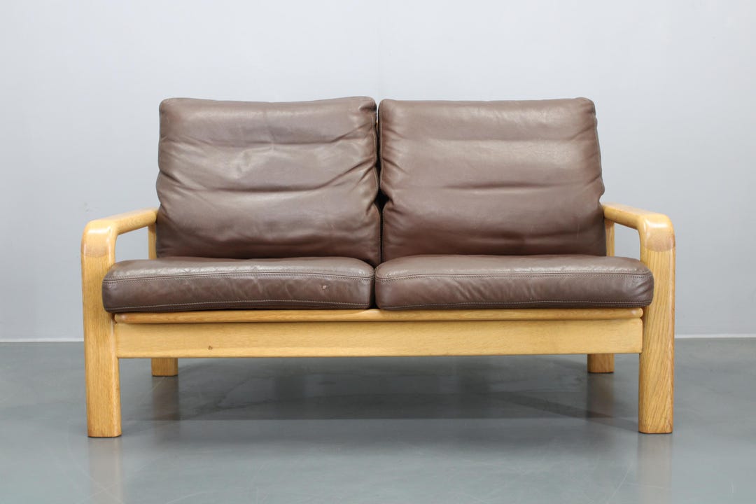 1970s L. Olsen & Søn Oak and Leather 2-seater Sofa, Denmar - Etsy