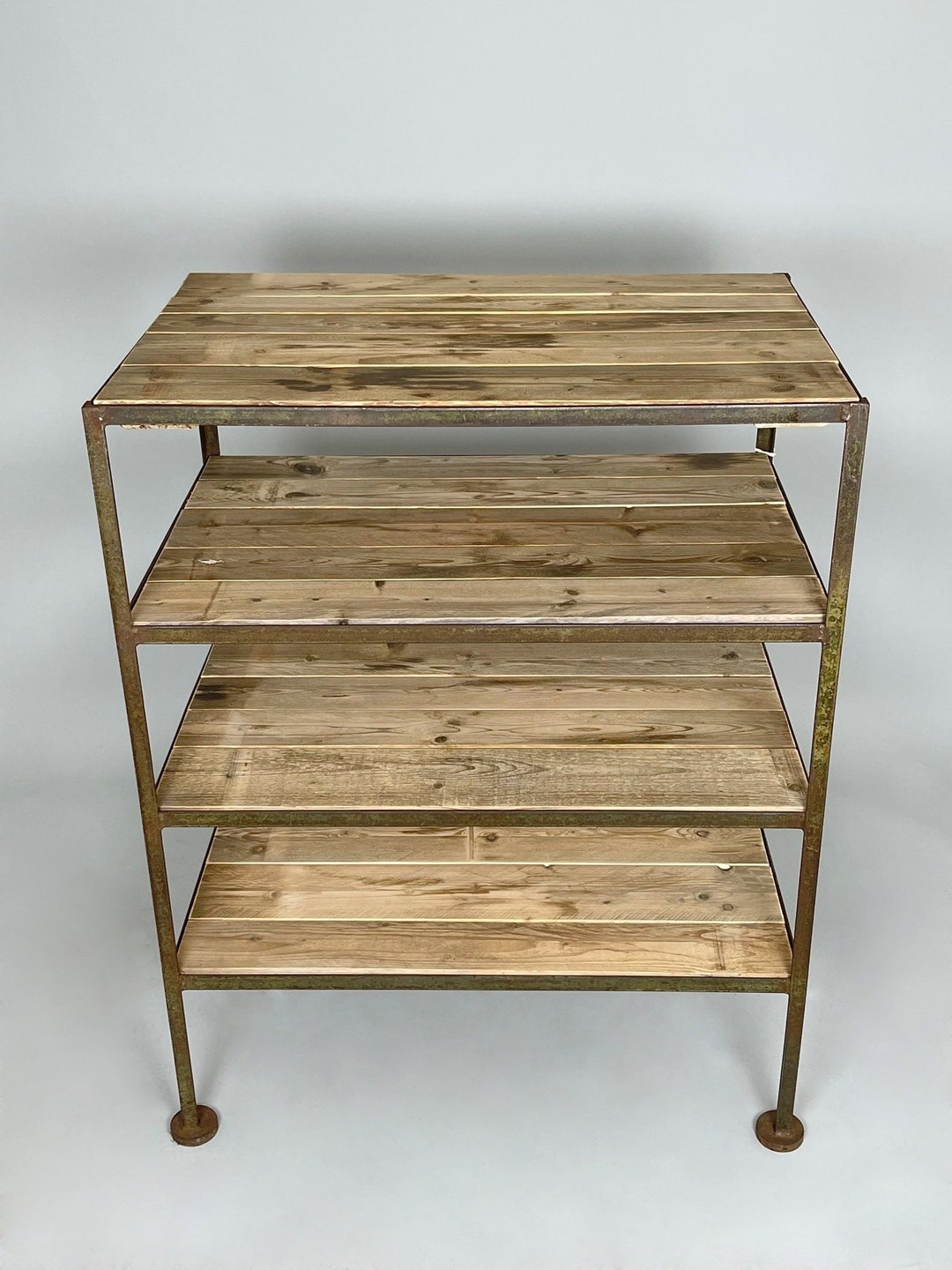 Vintage Industrial Shelving Rack / Iron & Wood Standing Rack Shelf ...