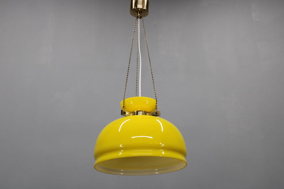 1970s Yellow Glass Pendant Light , Czechoslovakia / Mid-century ...
