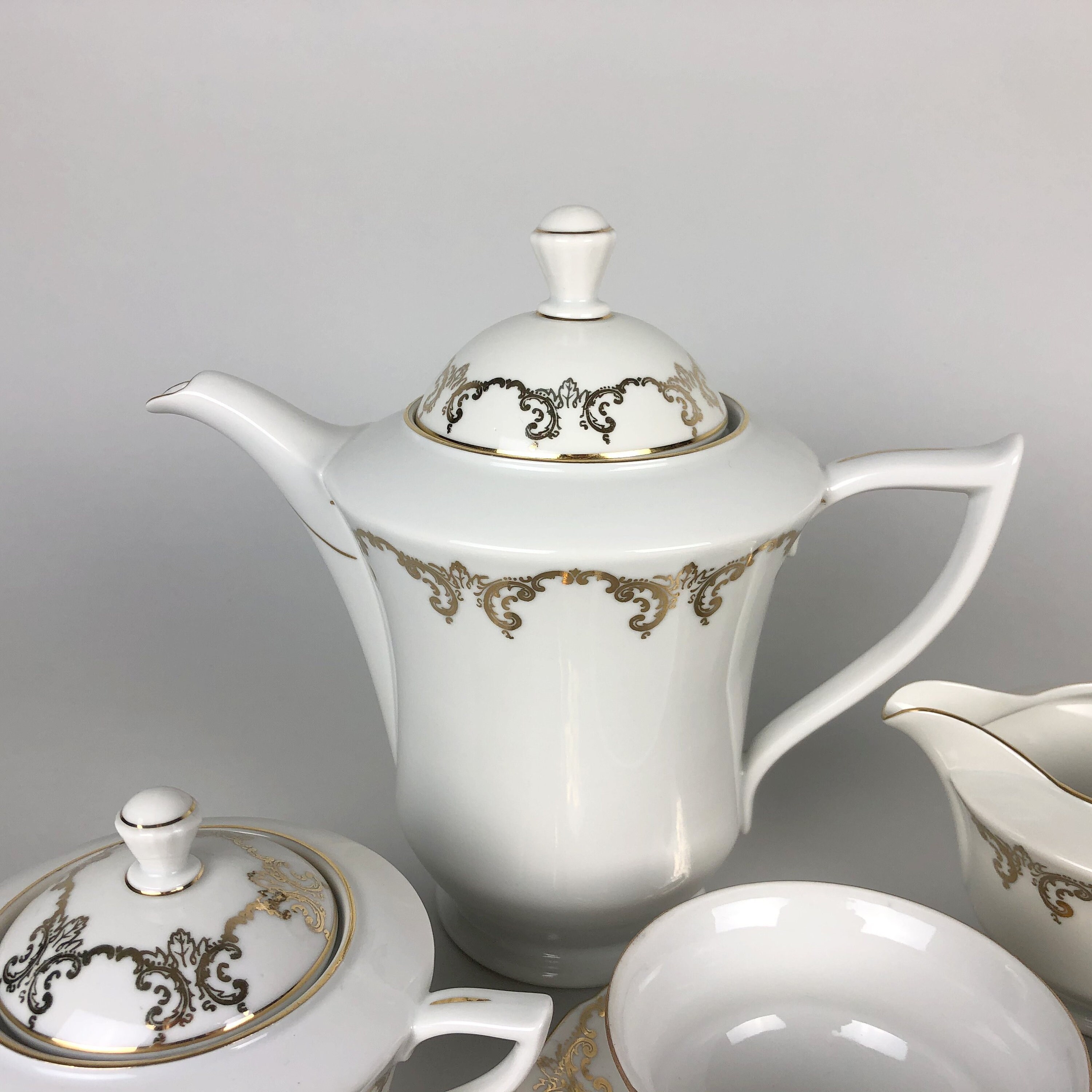 Vintage Porcelain Coffee Set for 6 / Coffee, Tea Pot, Six Cups With ...