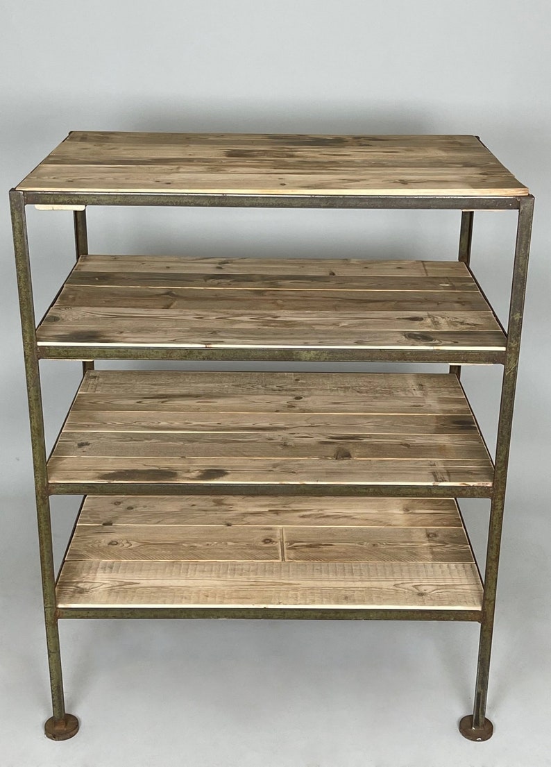 Vintage Industrial Shelving Rack / Iron & Wood Standing Rack Shelf ...