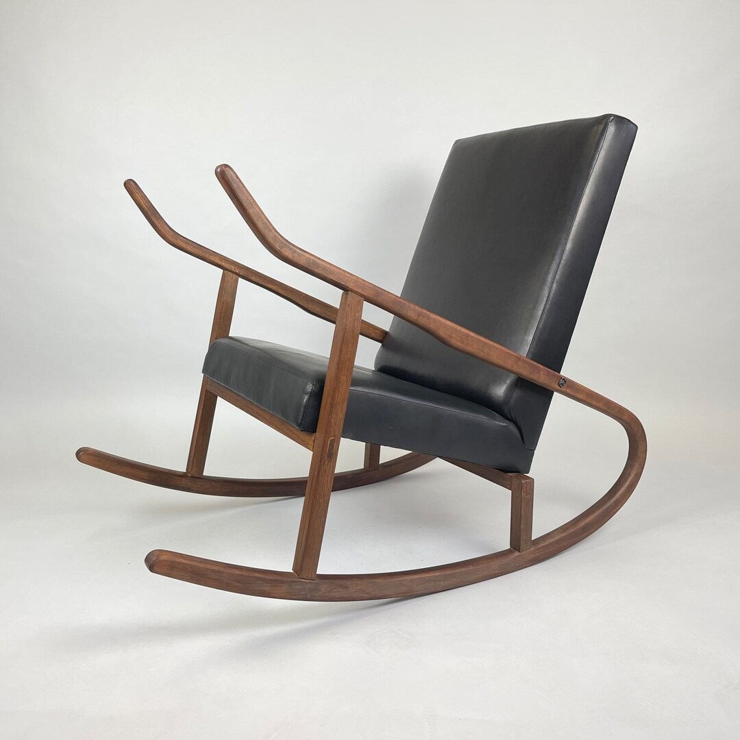 Vintage Rocking Chair, Czechoslovakia, 1970's / Mid-century Leather ...