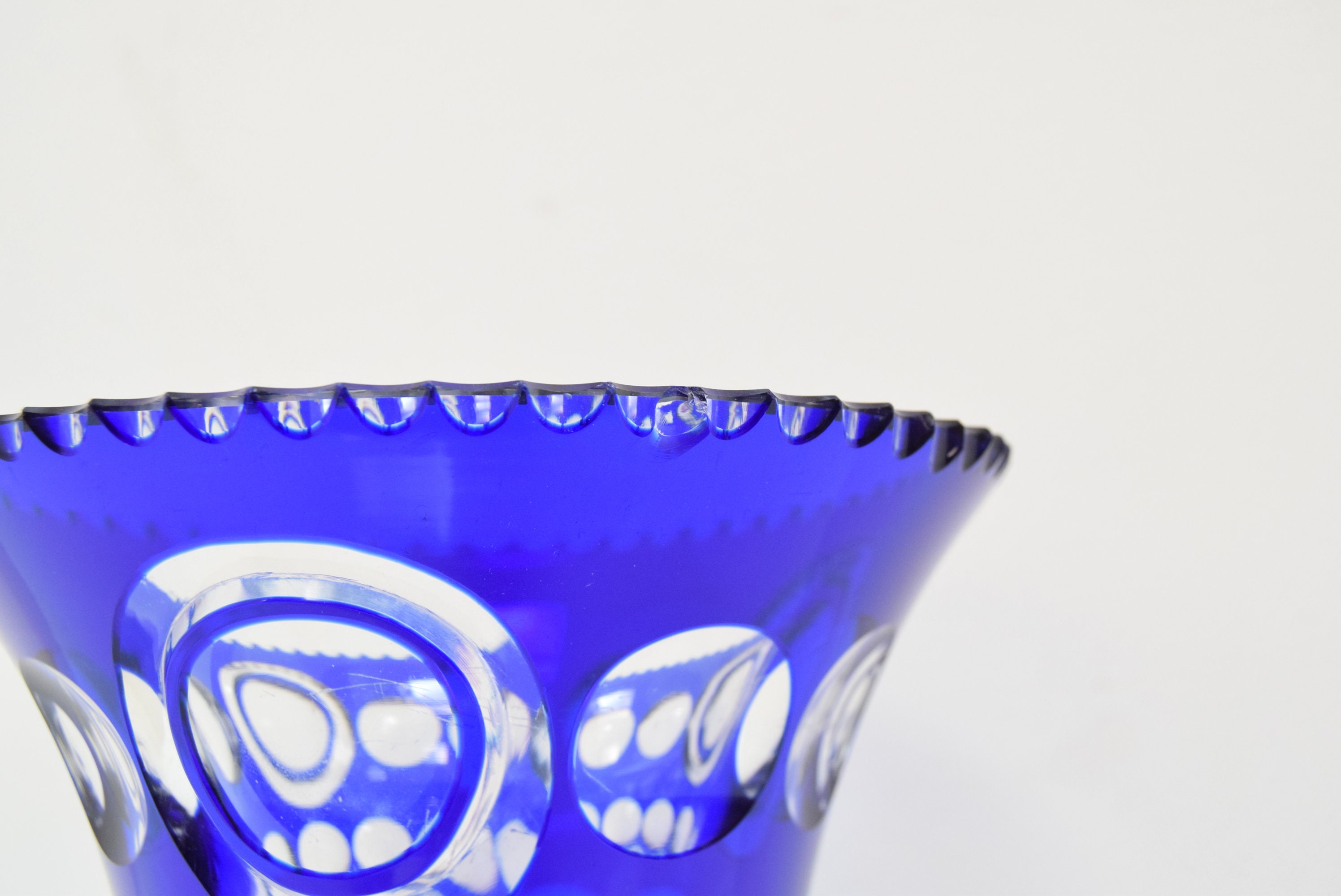 Hand Cut Lead Crystal Cobalt Blue Vase by Caesar Crystal Bohemiae Co ...