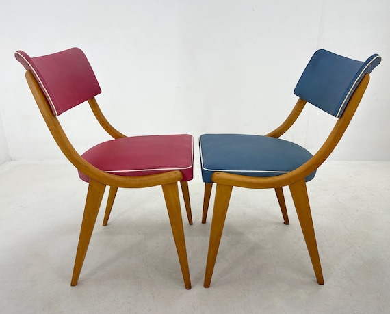 Set of 2 Colourful Vintage Chairs Germany 1960 s Red Blue Etsy
