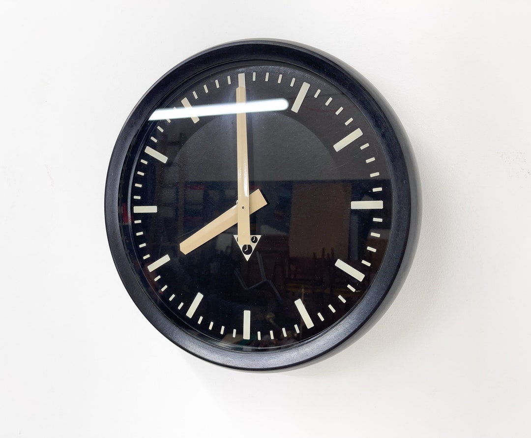 1990s Plastic & Glass Wall Clock by Pragotron, Czechoslovakia / Round ...