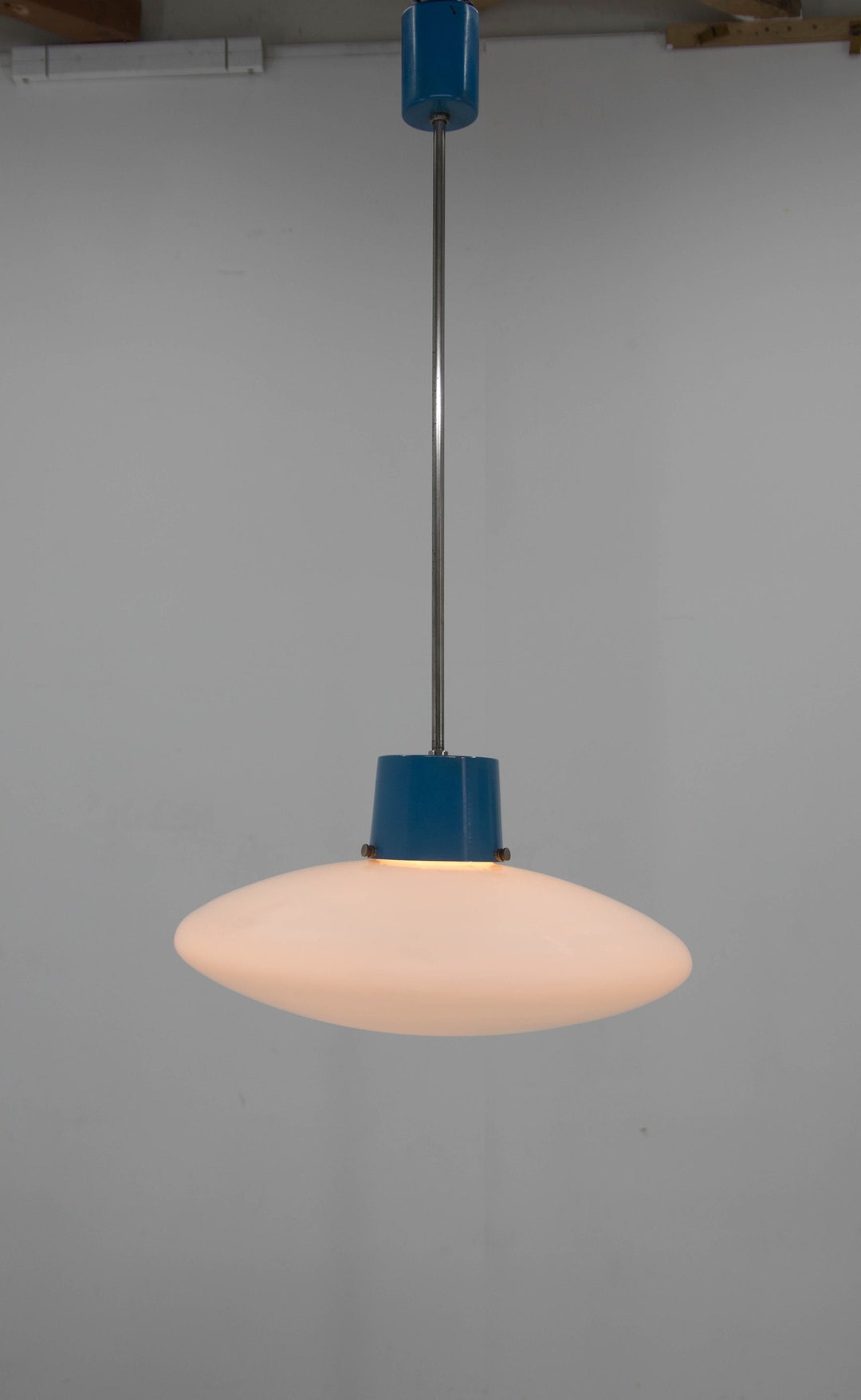 Midcentury UFO Pendant, 1950's / Vintage Pendant Light / Milk Glass ...
