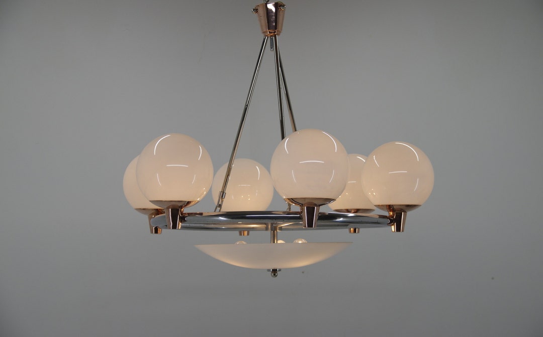 Representative Large Art Deco Chandelier, 1930's / Chrome & Copper ...