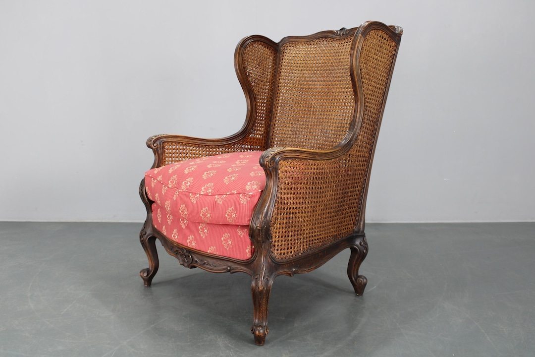 Antique Carved Wing Chair With Cane Sides , Czechoslovakia - Etsy