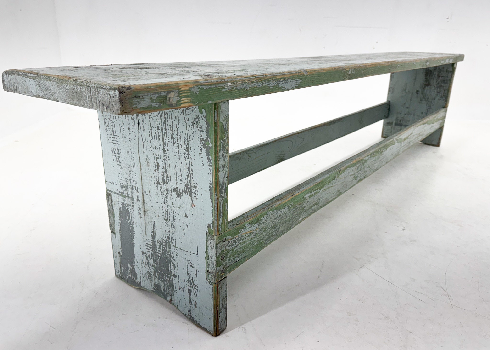 Vintage Industrial All-wood Bench, Original Paint, 1950's / Wooden ...