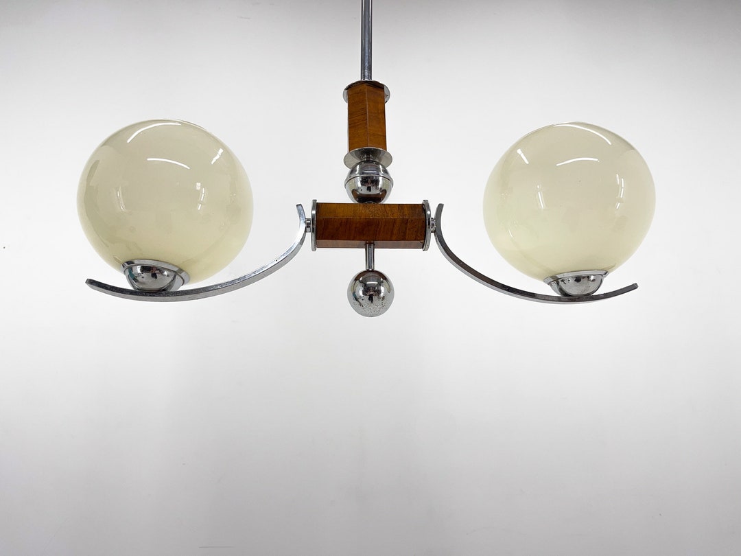 Chrome & Wood Art Deco Chandelier, Czechoslovakia - Etsy