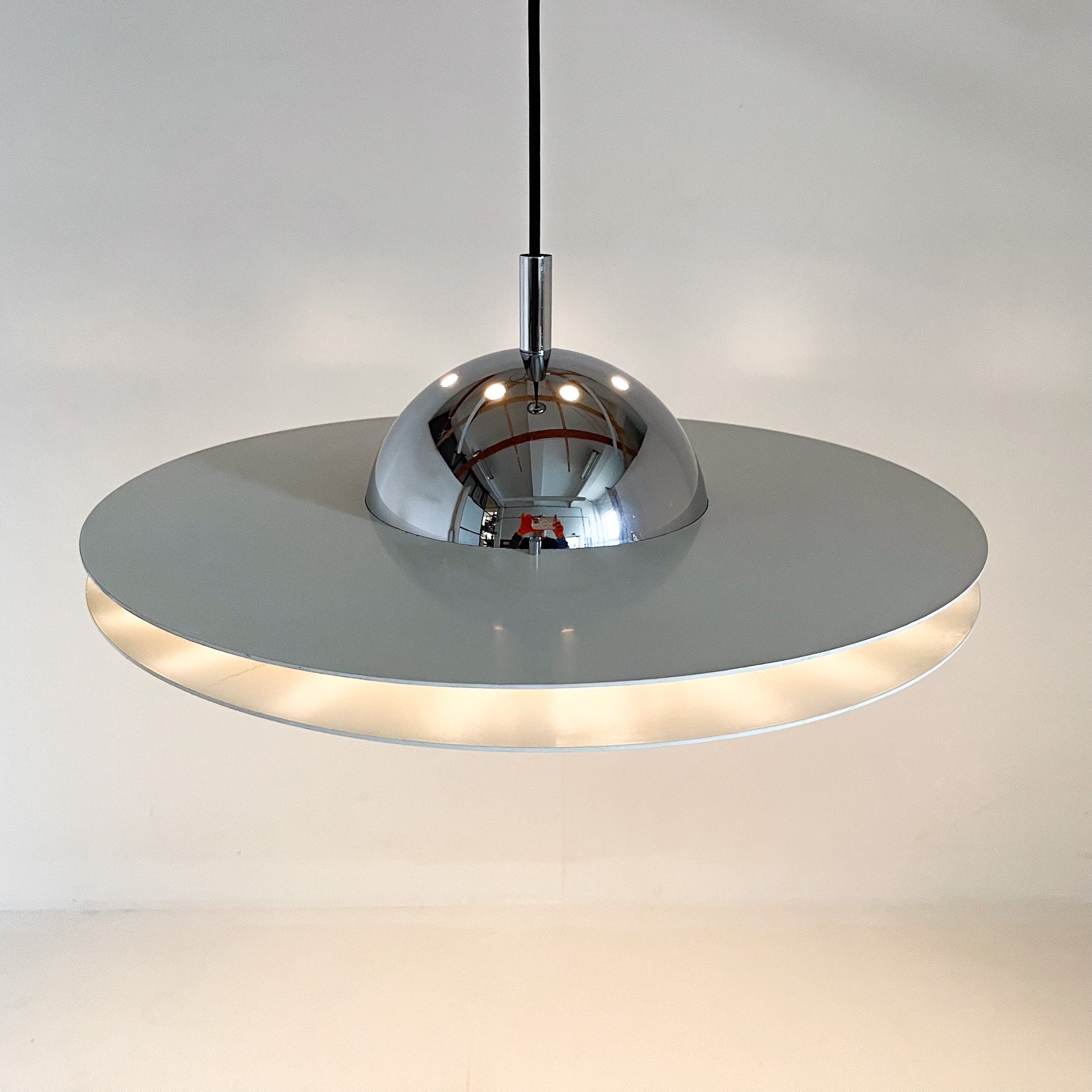 1970's UFO Chrome & Lacquered Metal Space Age Pendant, Italy / UFO ...