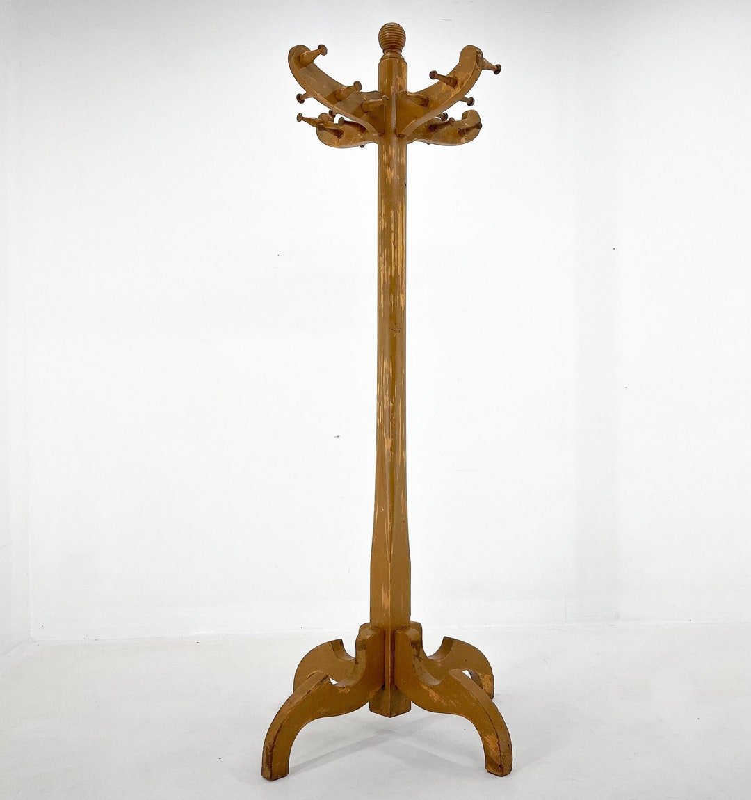 Big Vintage All-wood Coat Stand, Czechoslovakia, 1950's / Standing Coat ...