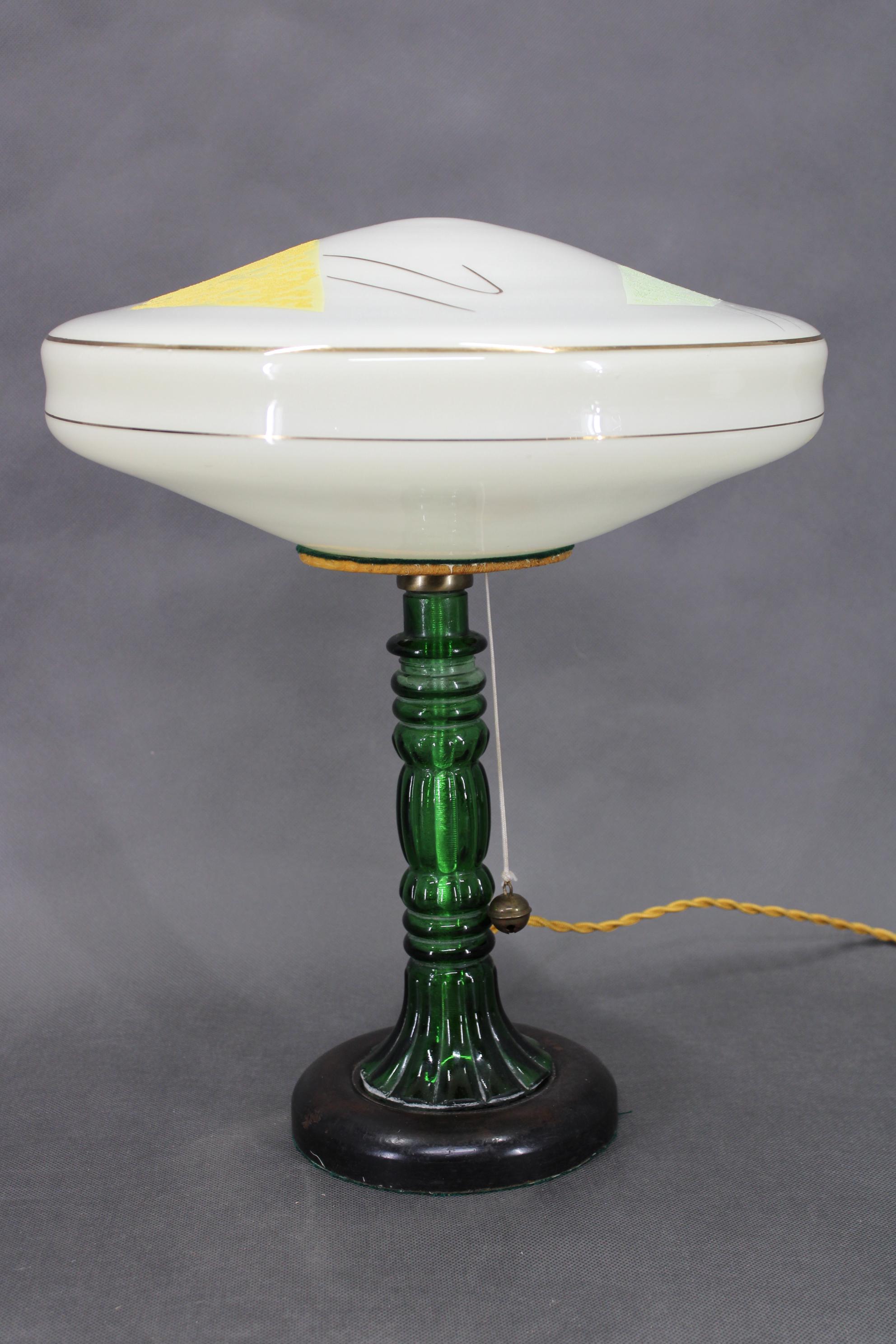 1940s Restored Glass Table Lamp With Green Glass Shade - Etsy