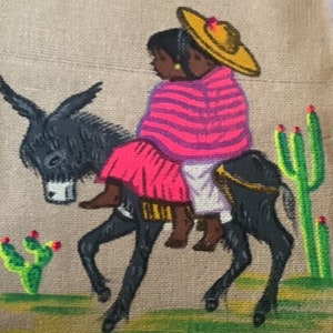Vintage Signed Mexican Donkey Painting on Burlap A Fluorescent ...
