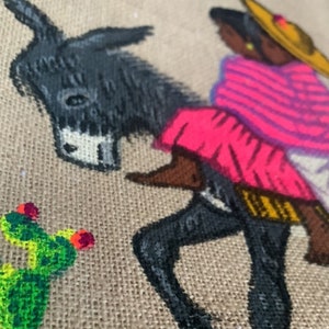 Vintage Signed Mexican Donkey Painting on Burlap A Fluorescent ...