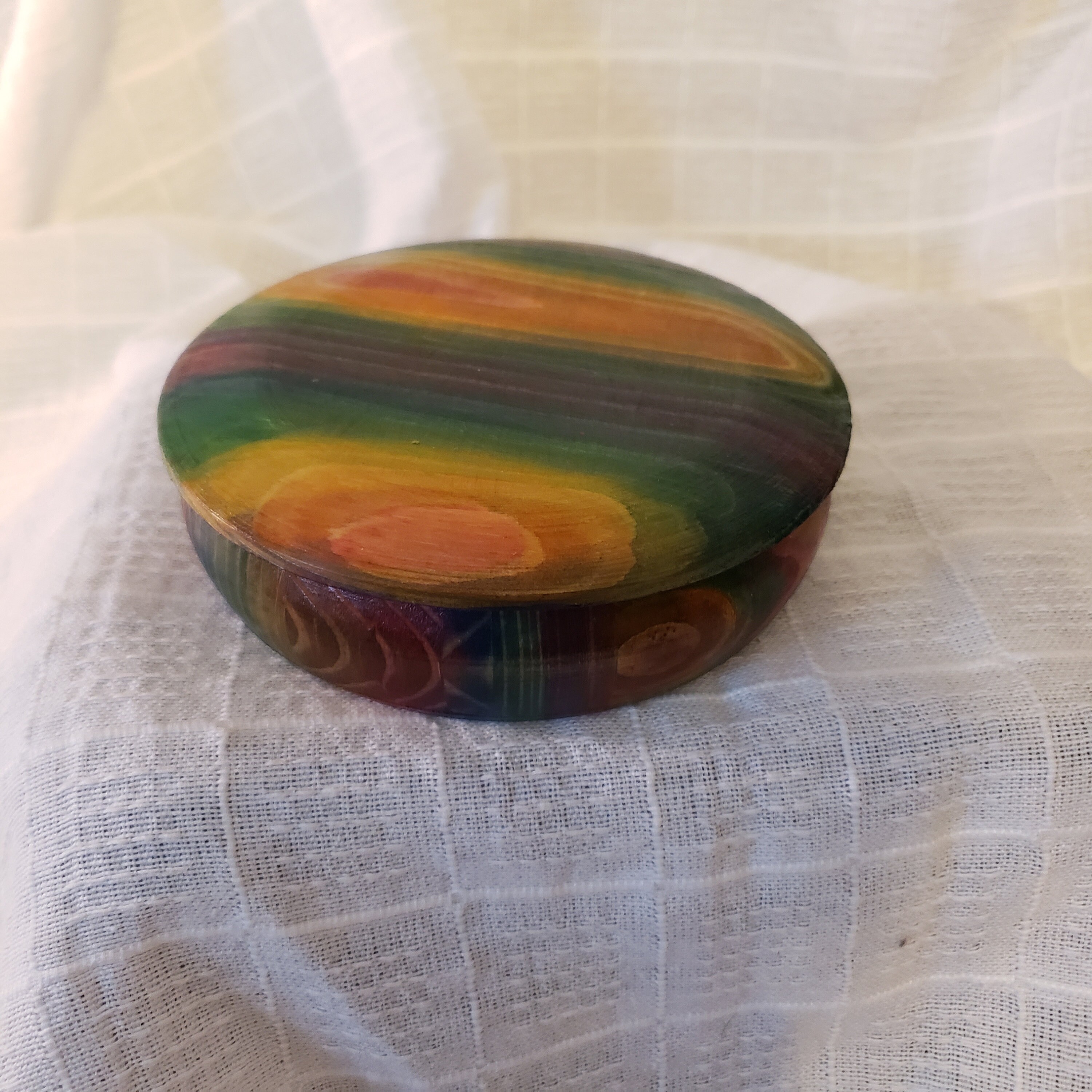 Rainbow Stained Wood Round Box - Etsy