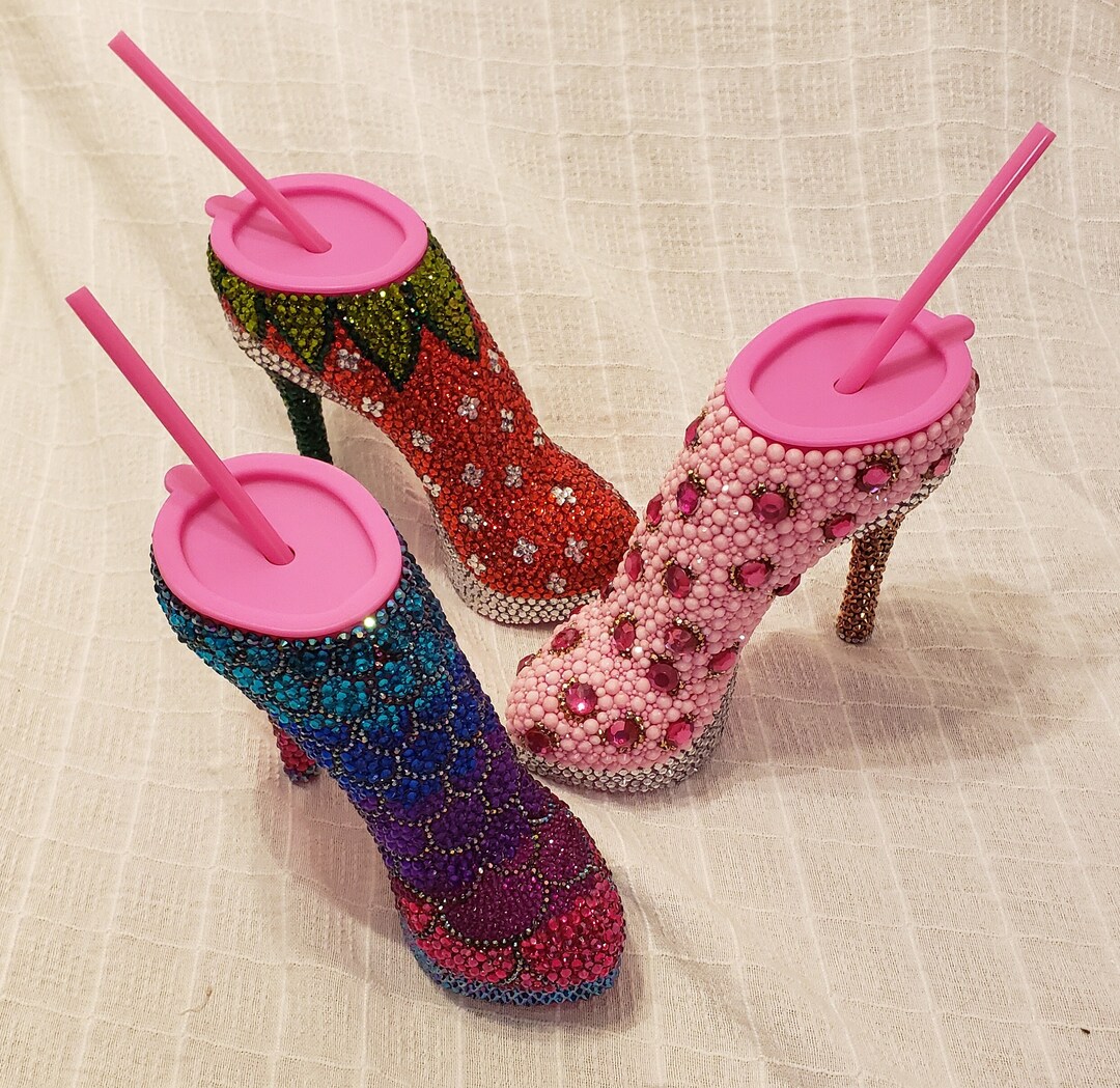 High Heel Tumblers Rhinestones With Lid and Straw - Etsy