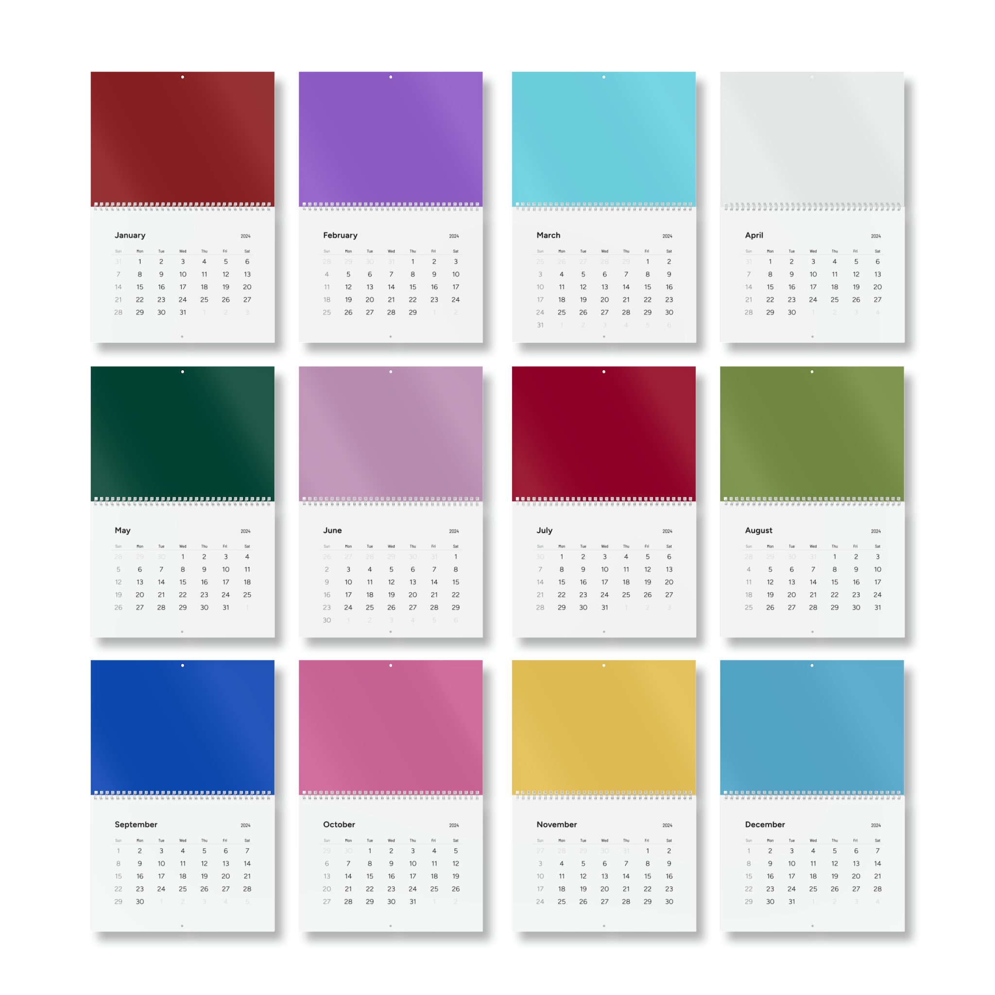 2024 Wall Calendar Birthstone Colors - Etsy
