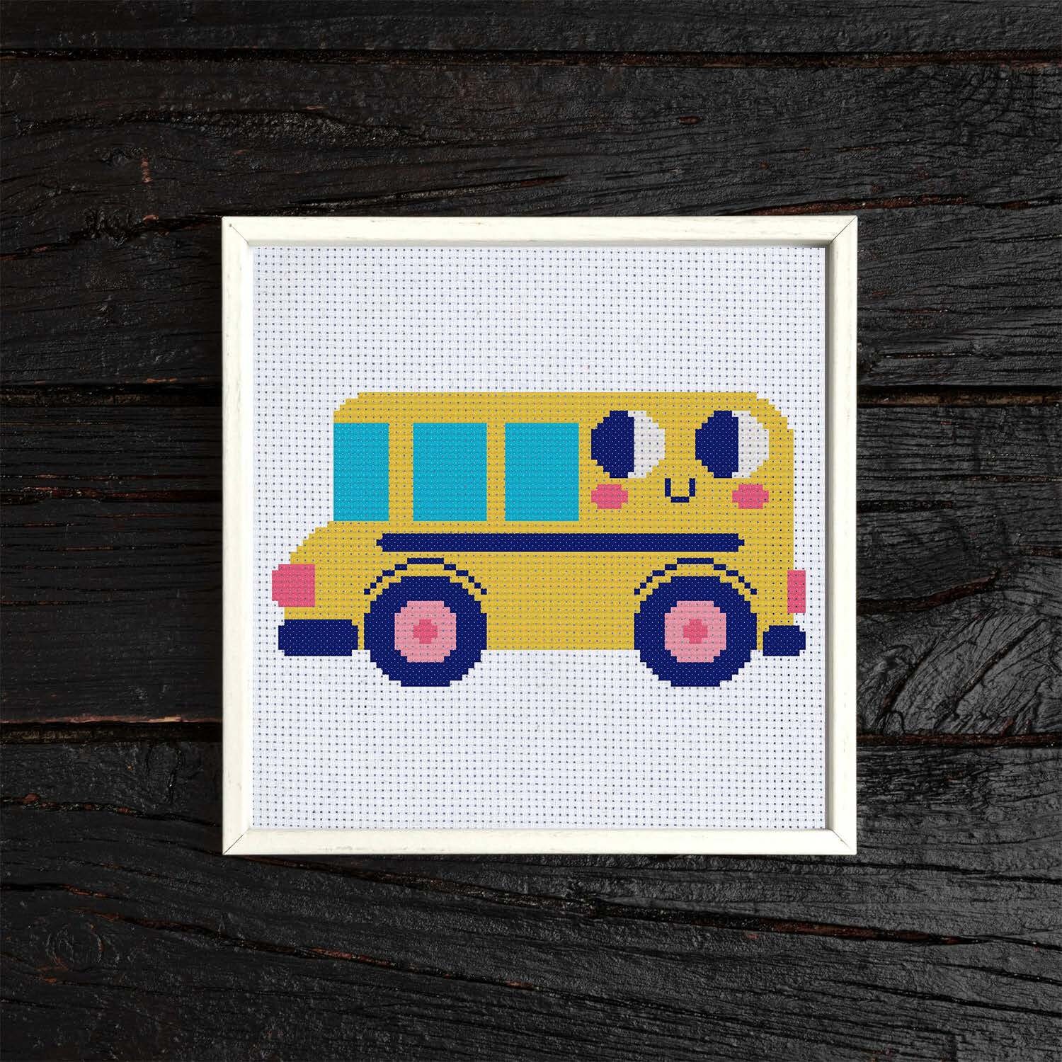 Happy Little School Bus - Cross Stitch Pattern Instant Download, Bus ...